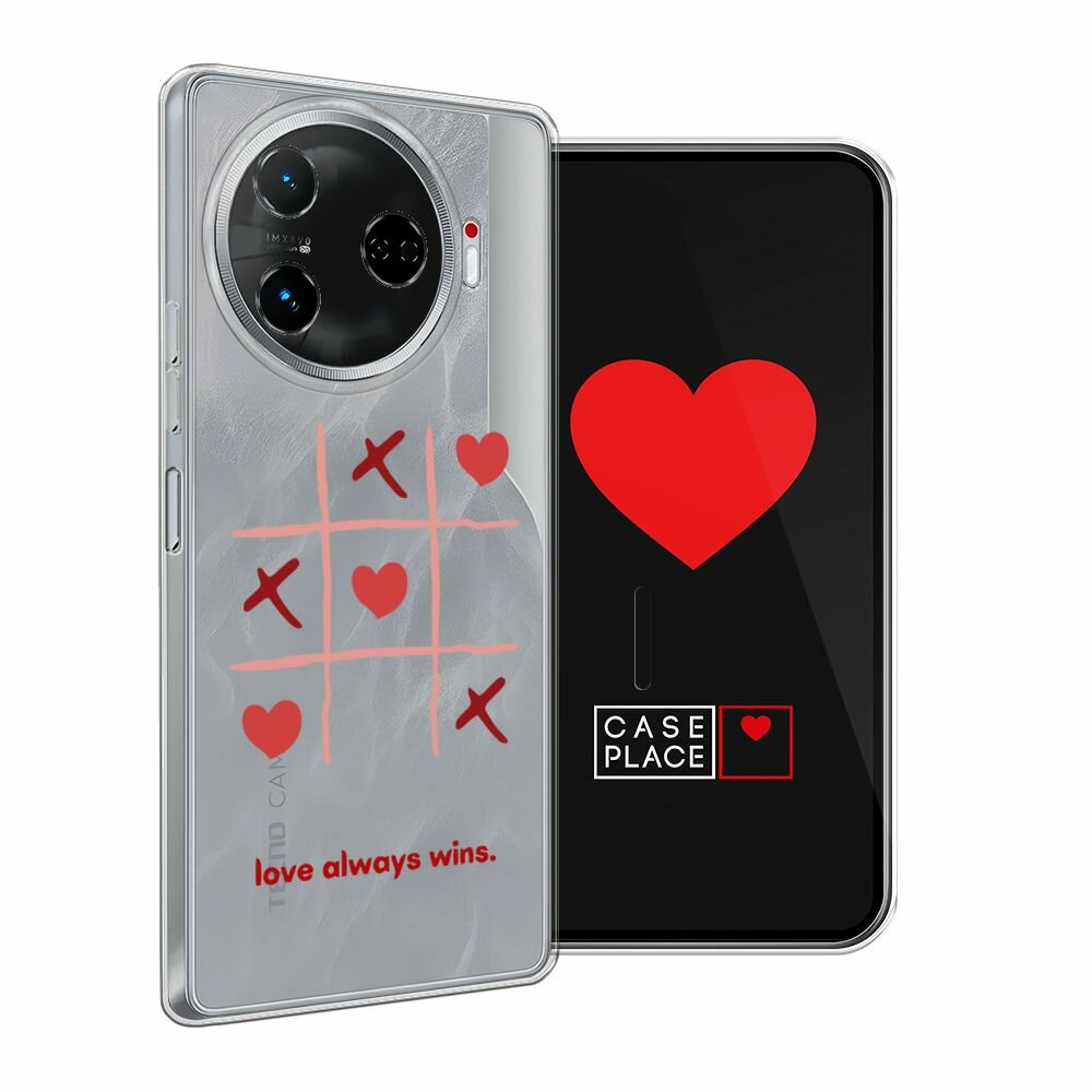 Чехол на Tecno Camon 30 Pro 5G / Текно Камон 30 Про 5G с принтом "love always wins - 14 февраля", прозрачный — фото 1
