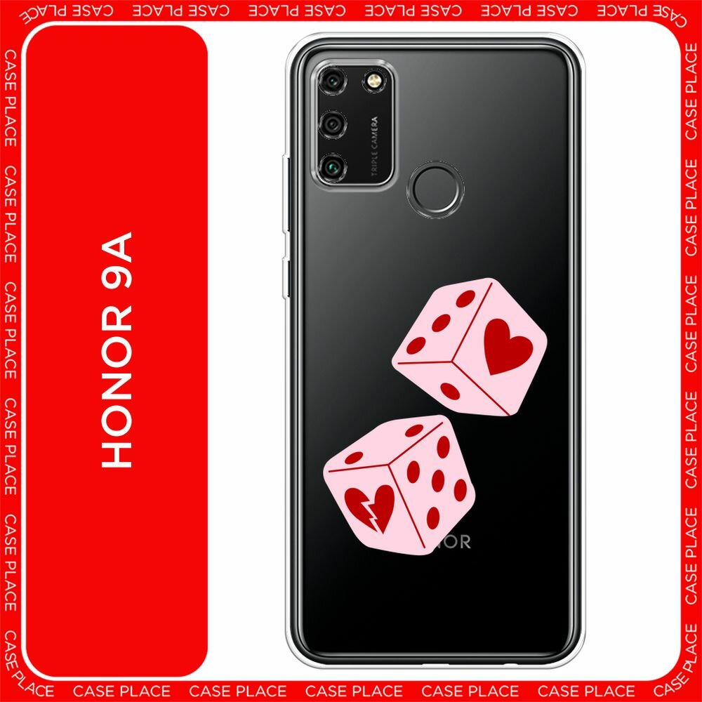 Чехол на Honor 9A / Хонор 9А с принтом "Игральные кубики любви - 14 февраля", прозрачный