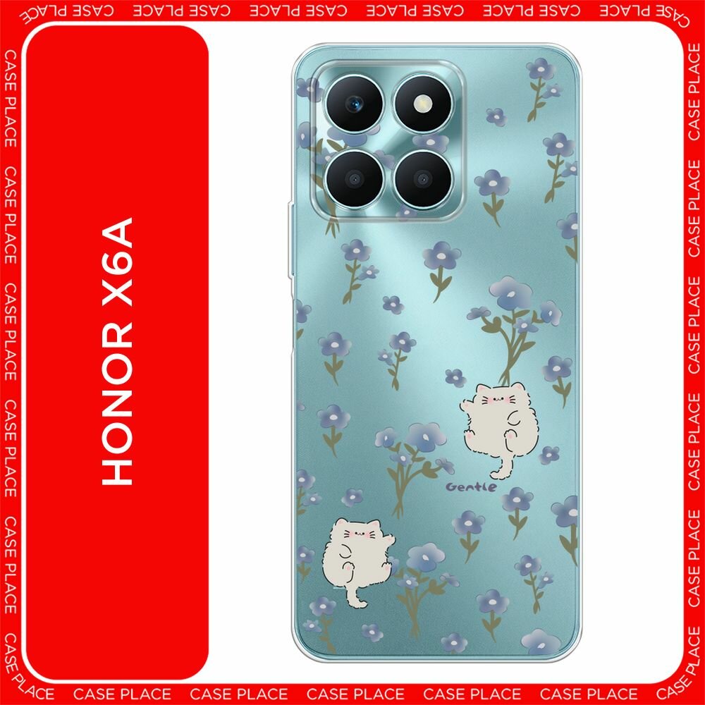 Чехол на Honor X6A / Хонор X6A с принтом "Gentle cats", прозрачный
