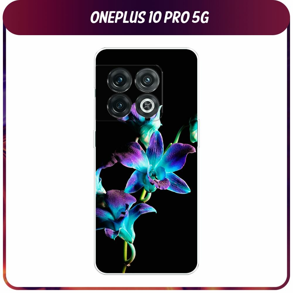 Чехол на OnePlus 10 Pro / ВанПлас 10 Про с принтом "Синий цветок на черном"
