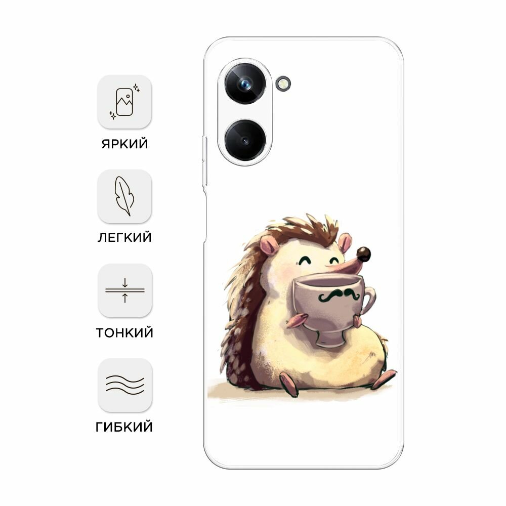 Чехол на Realme 10 Pro / Реалми 10 Про с принтом "Еж кофеман" — фото 1