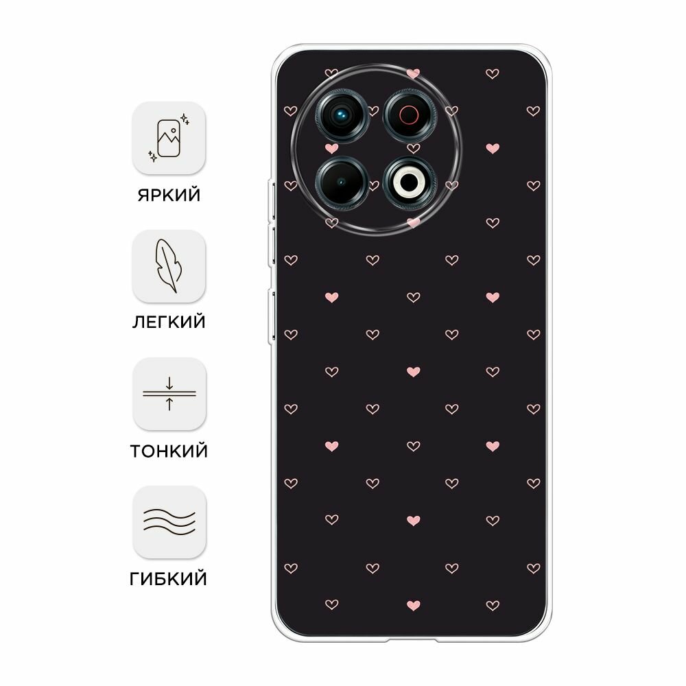 Чехол на Tecno Spark 30 Pro / Текно Спарк 30 Про с принтом "Черный фон и сердечки" — фото 1