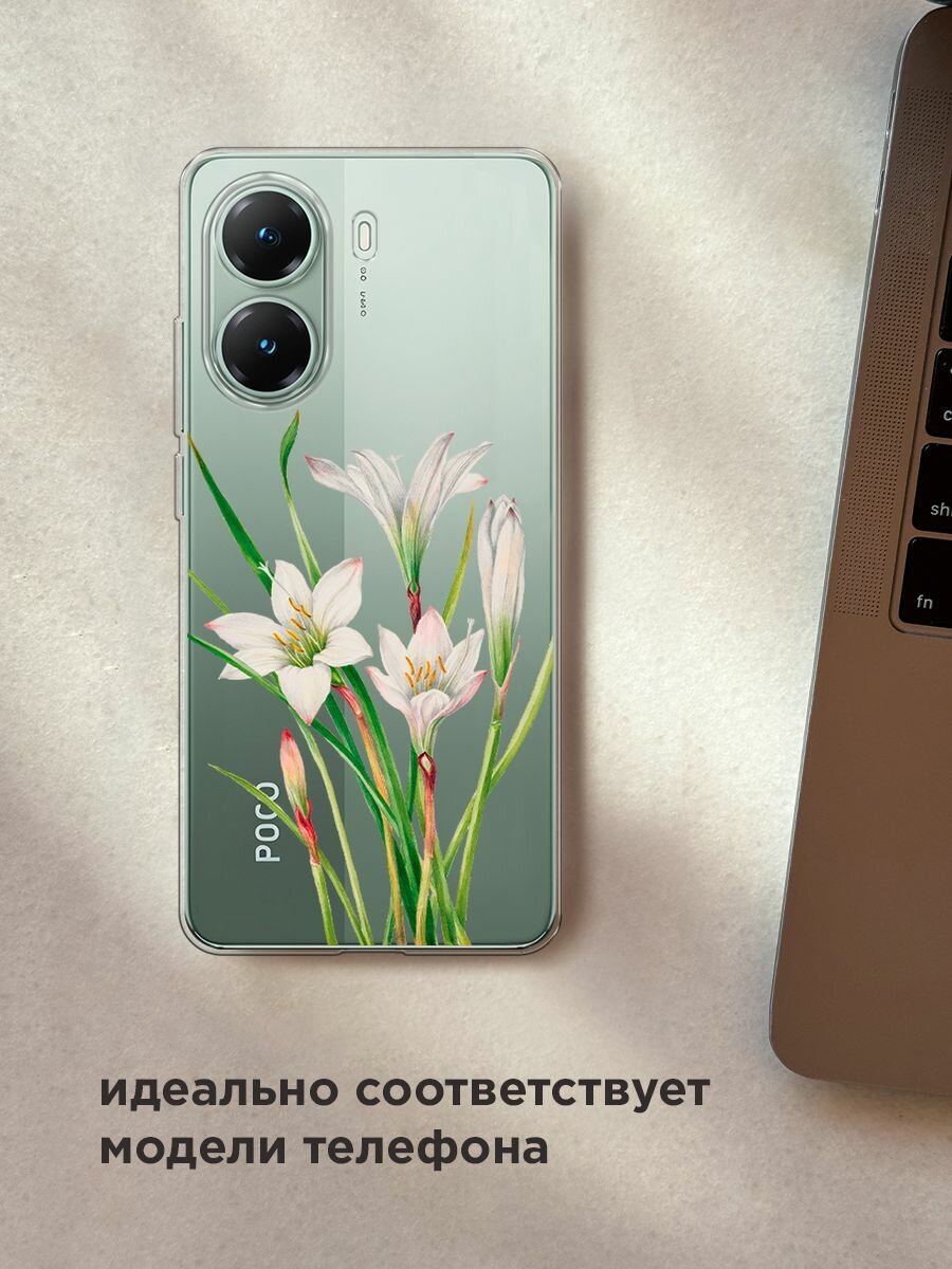 Чехол на Poco X7 Pro / Поко X7 Про с принтом "White lily", прозрачный — фото 1