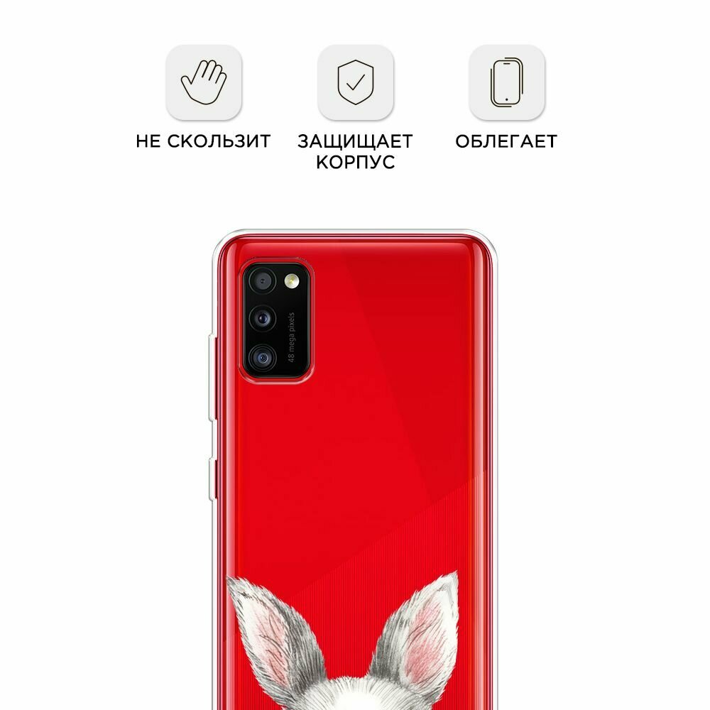 Чехол на Samsung Galaxy A41 / Самсунг Галакси А41 с принтом "Карандашный кролик 2 - 8 марта", прозрачный — фото 1