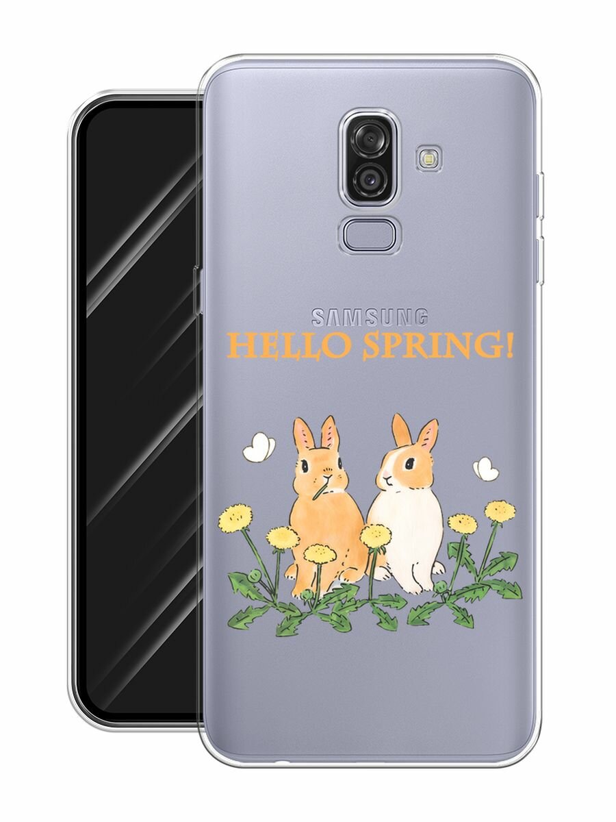 Чехол на Samsung Galaxy J8 / Самсунг Галакси Джей 8 с принтом "Весенние кролики", прозрачный — фото 1