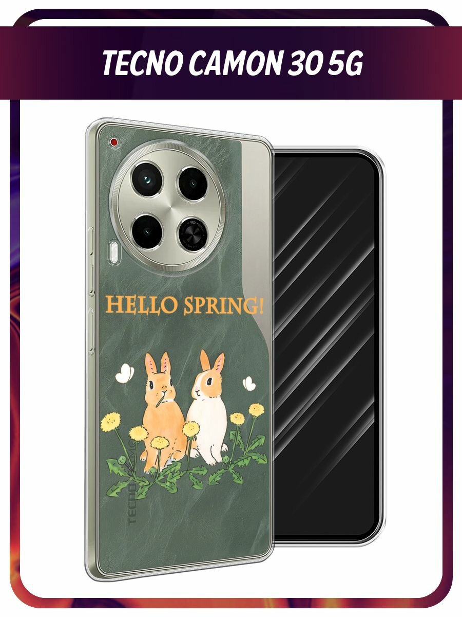 Чехол на Tecno Camon 30 5G / Текно Камон 30 5G с принтом "Весенние кролики", прозрачный
