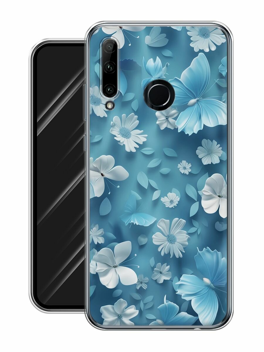 Чехол на Honor 10i/20 Lite 2019/20e/Huawei P Smart Plus 2019 / Хонор 10i с принтом "Голубые глазурные цветы" — фото 1