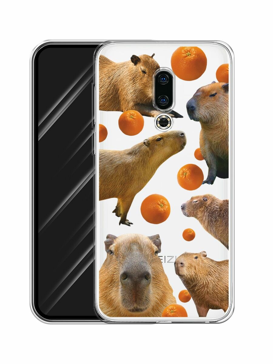 Чехол на Meizu 16th / Мейзу 16th с принтом Капибара и апельсины, прозрачный — фото 1