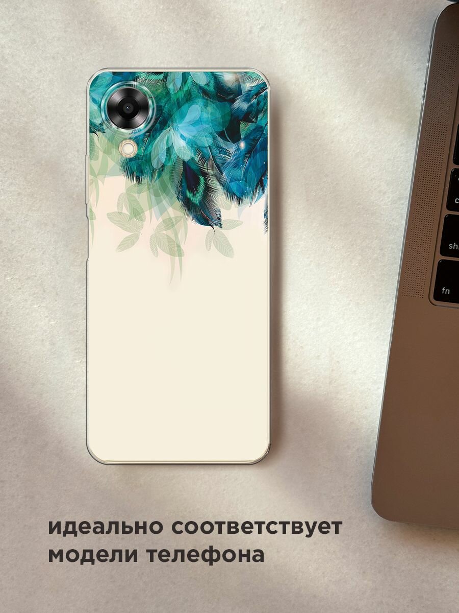 Чехол на Oppo A17K / Оппо A17K с принтом Перья голубого цвета — фото 1