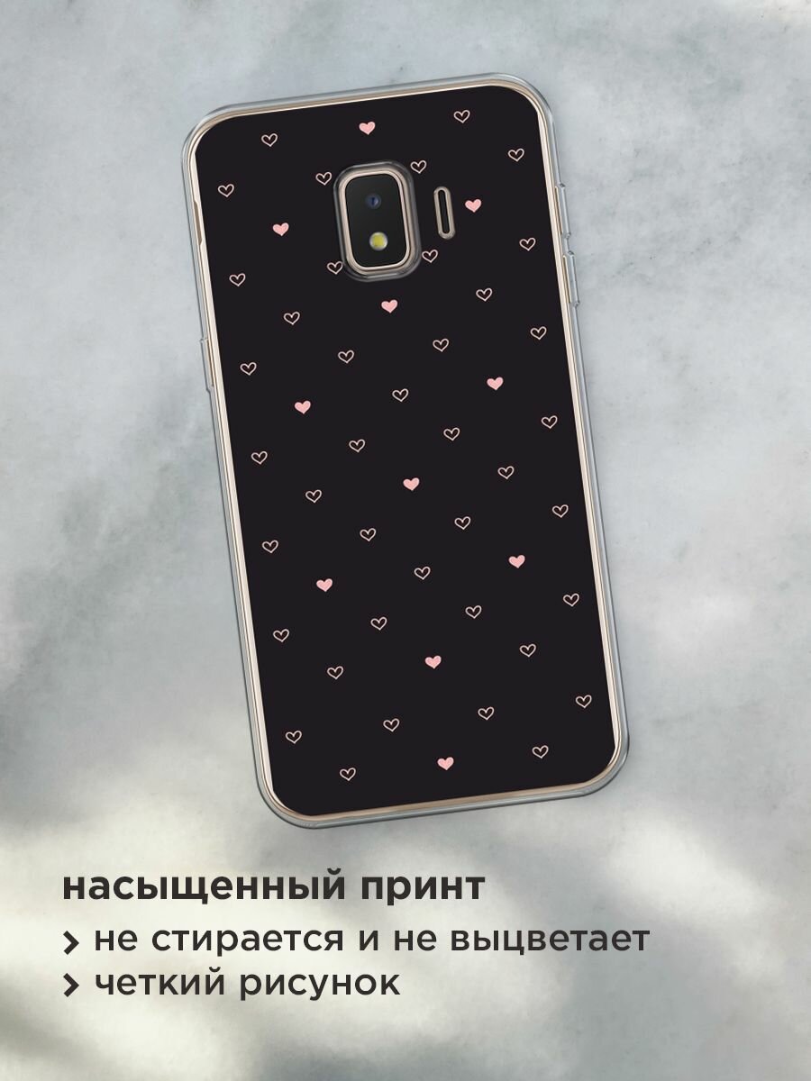 Чехол на Samsung Galaxy J2 Core (2018/2020) / Самсунг Галакси J2 Core (2020) с принтом "Черный фон и сердечки" — фото 1