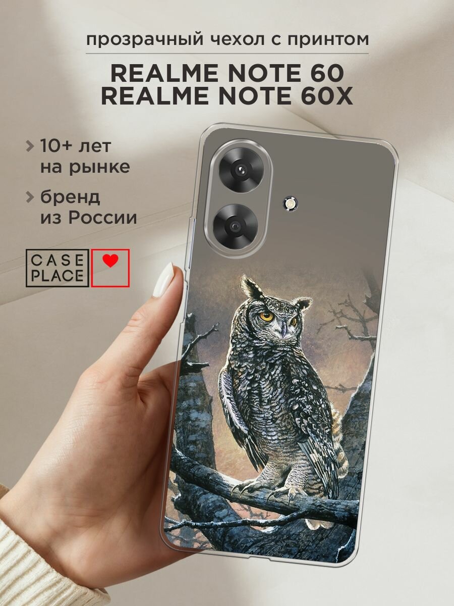 Чехол на Realme Note 60/60X / Реалми Нот 60/60X с принтом "Сова арт 5"