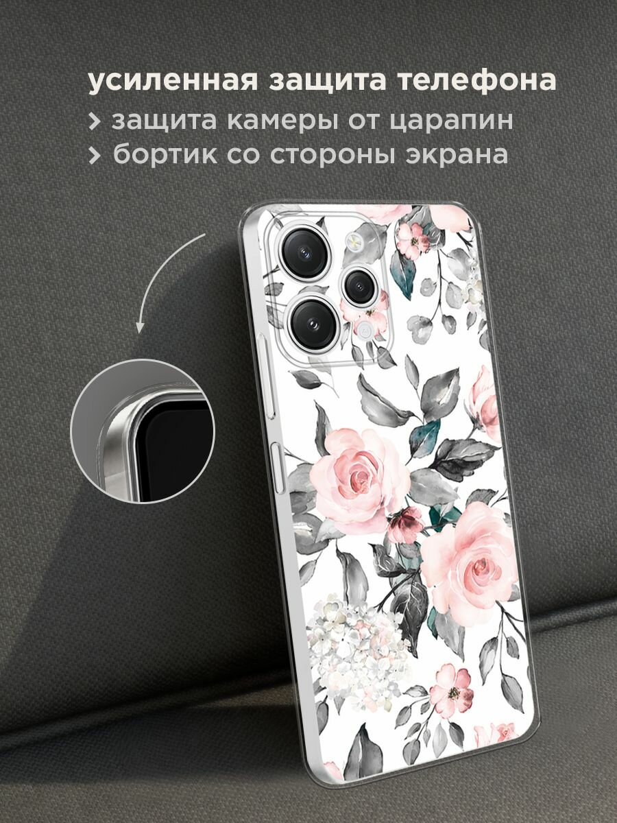 Чехол на Xiaomi Redmi 12 / Сяоми Редми 12 с принтом "Розы на белом" — фото 1