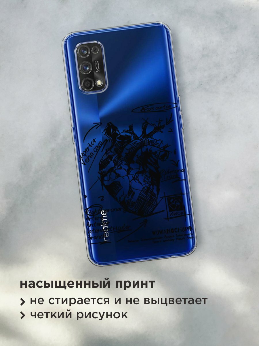 Чехол на Realme 7 Pro / Реалми 7 Про с принтом "Анатомическое сердце 2", прозрачный — фото 1