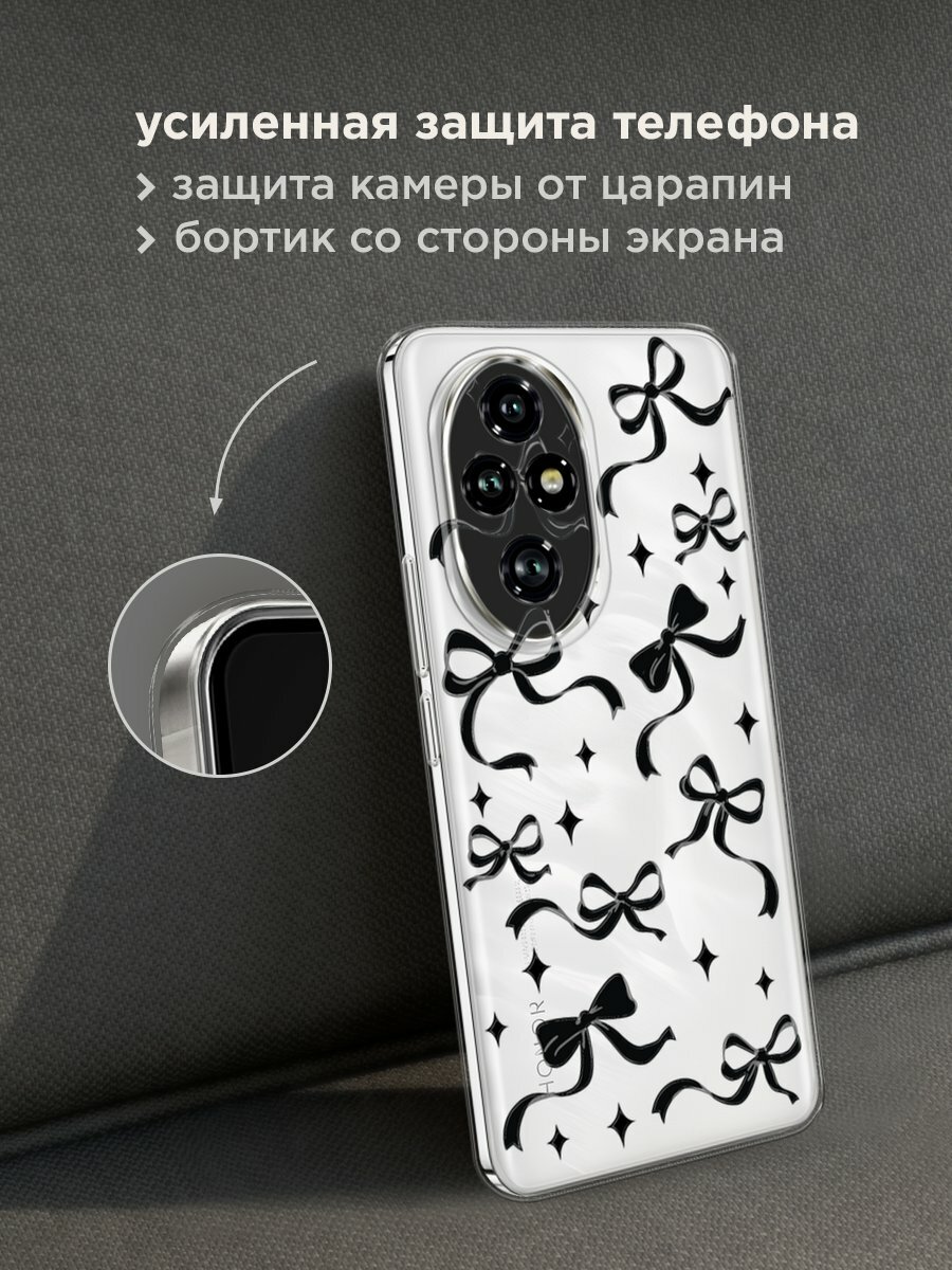 Чехол на Honor 200 Pro / Хонор 200 Про с принтом "Милые чёрные бантики 4" — фото 1