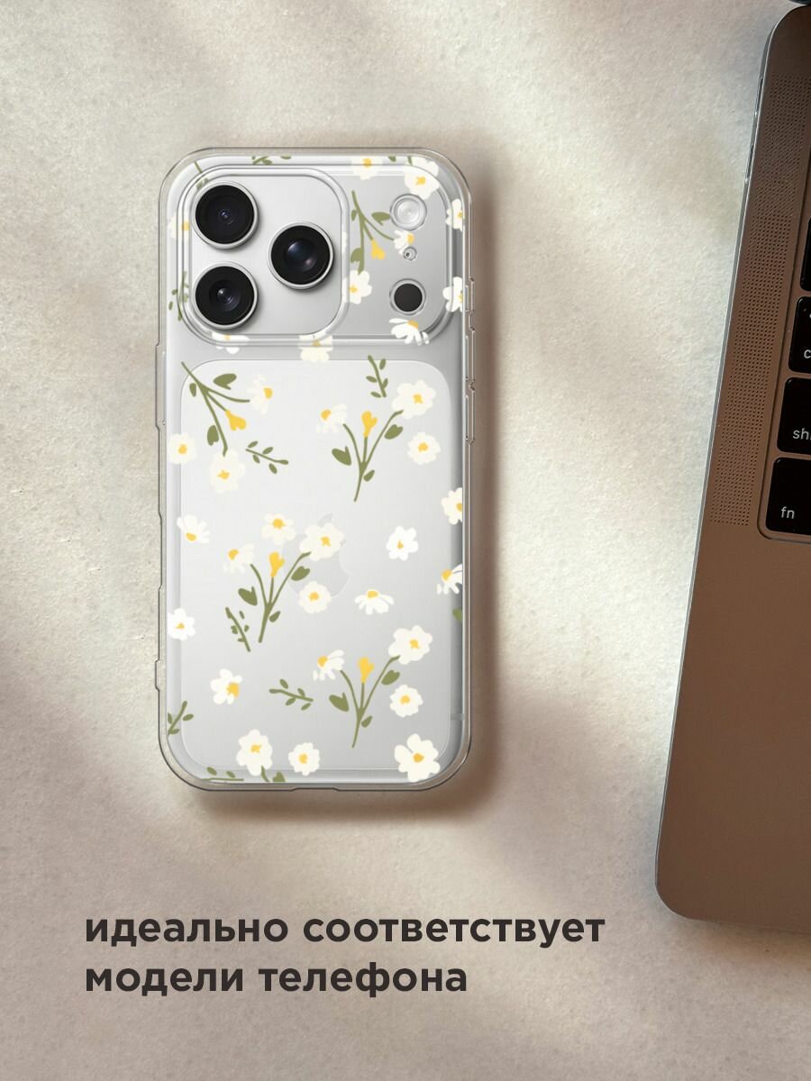 Чехол на Apple iPhone 17 Pro / Айфон 17 Про с принтом "Пучки ромашек паттерн", прозрачный — фото 1