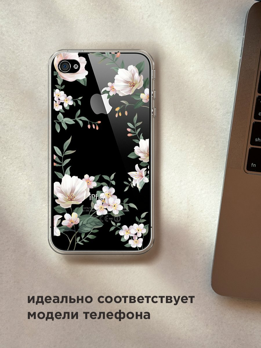 Чехол на Apple iPhone 4/4S / Айфон 4/4S с принтом "Beautiful white flowers", прозрачный — фото 1