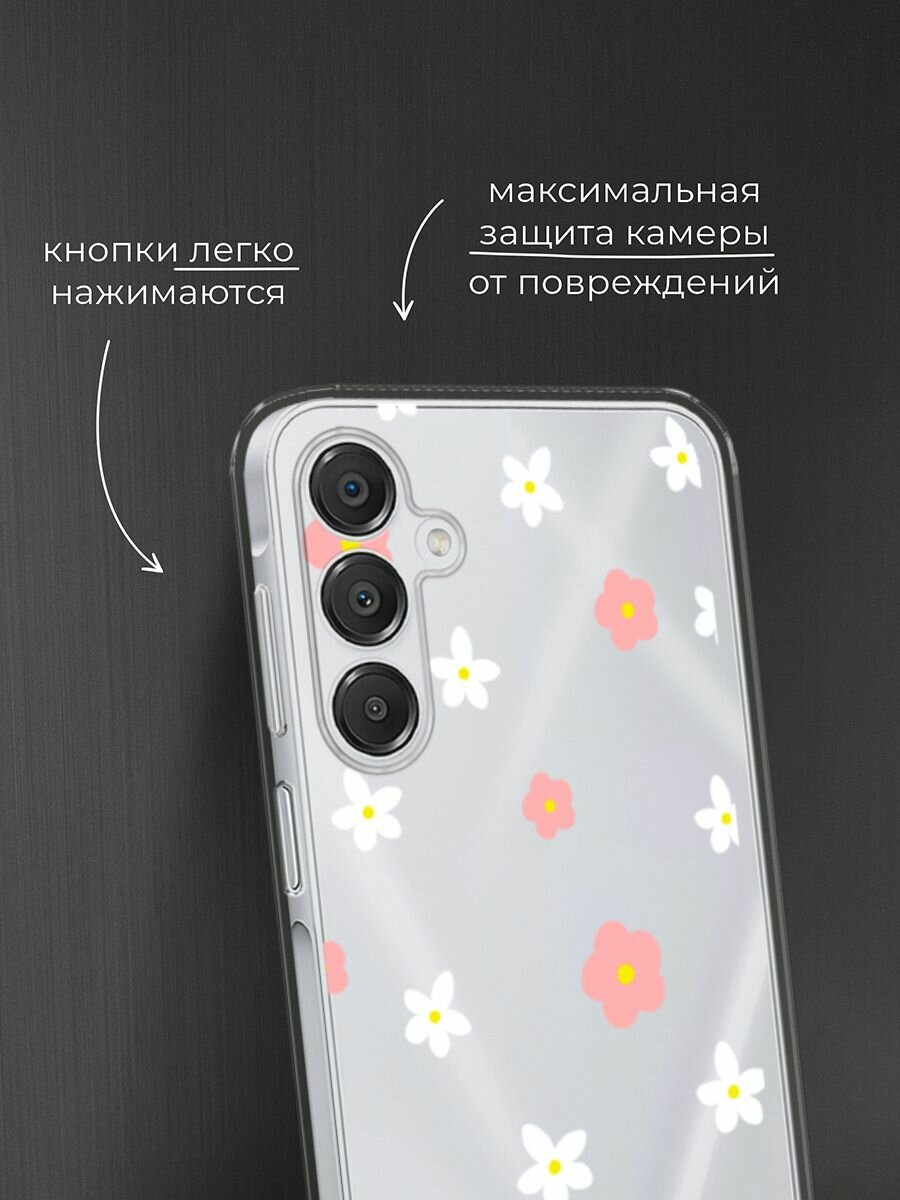 Чехол на Samsung Galaxy A16 / Самсунг А16 с принтом "Розовые и белые цветы", прозрачный — фото 1