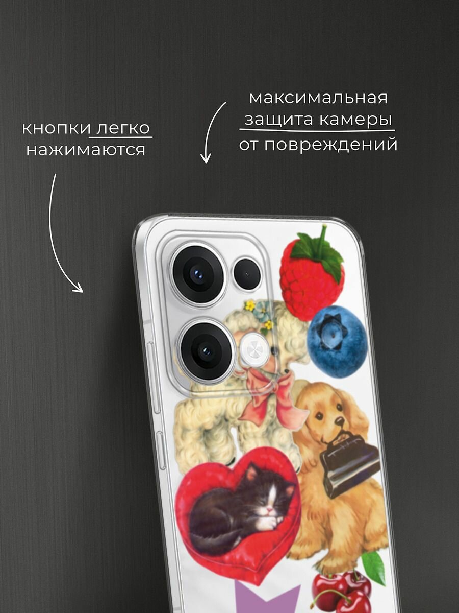 Чехол на Oppo Reno 13 / Оппо Рено 13 с принтом "Милые стикеры", прозрачный — фото 1