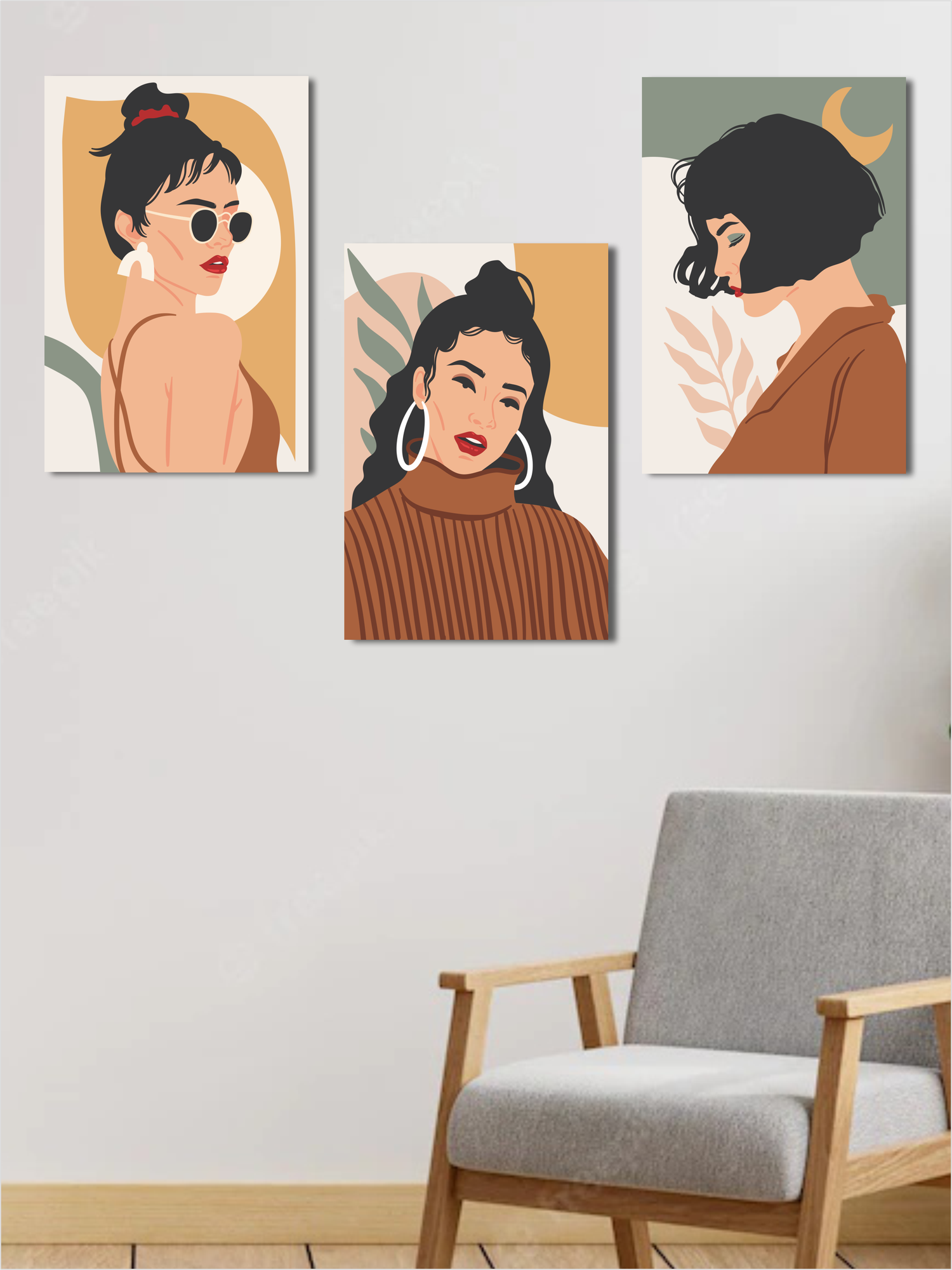 Модульная картина для интерьера на стену, Портрет девушки 40х60 см - 3 штуки на холсте на подрамнике