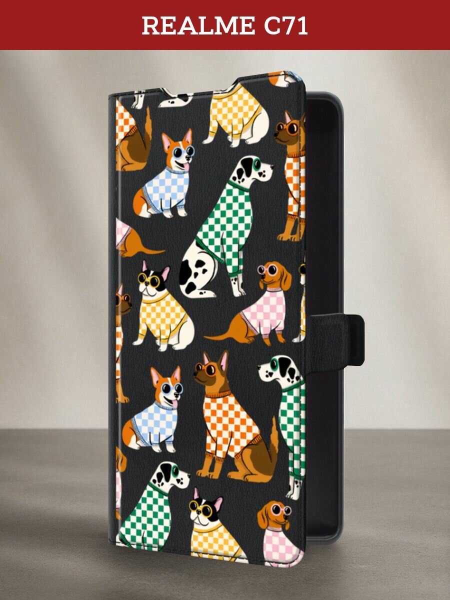 Чехол-книжка на Realme C71 / Реалми C71 с рисунком "Крутые песели"