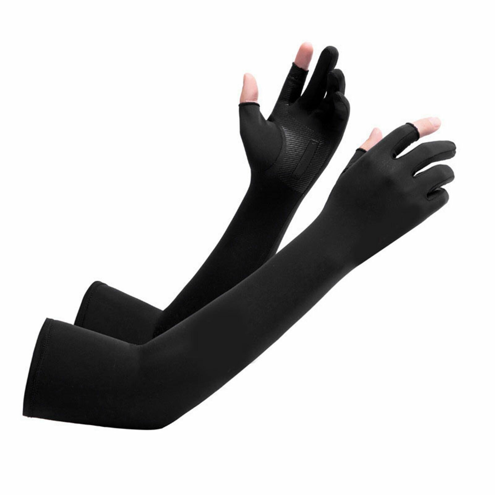 Рукава из ледяного шелка, противоскользящие, удлиненные, с УФ-защитой, охлаждающие рукава для рук, для езды на велосипеде, рыбалки на открытом воздухе, вождения, черные