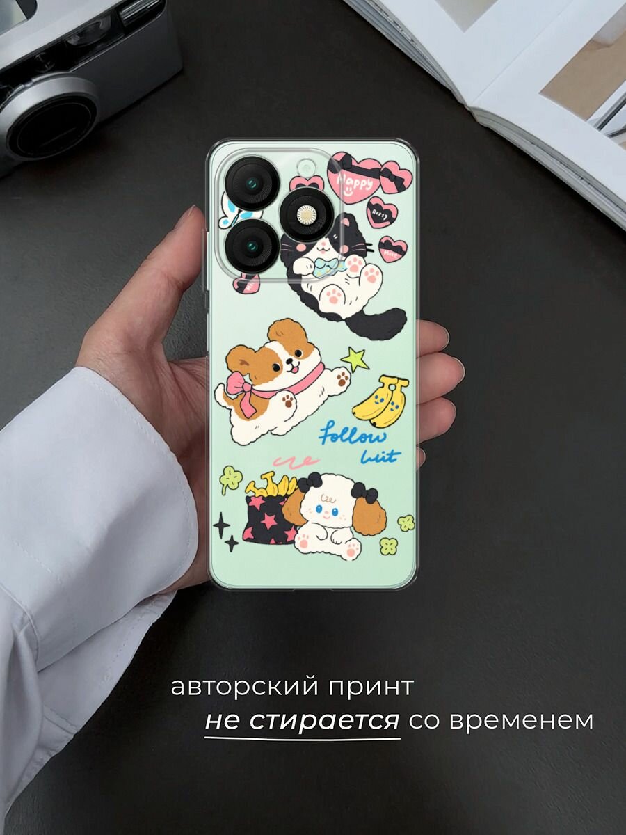 Чехол на Itel A50 / Ител А50 с принтом "Кудрявые животные", прозрачный — фото 1