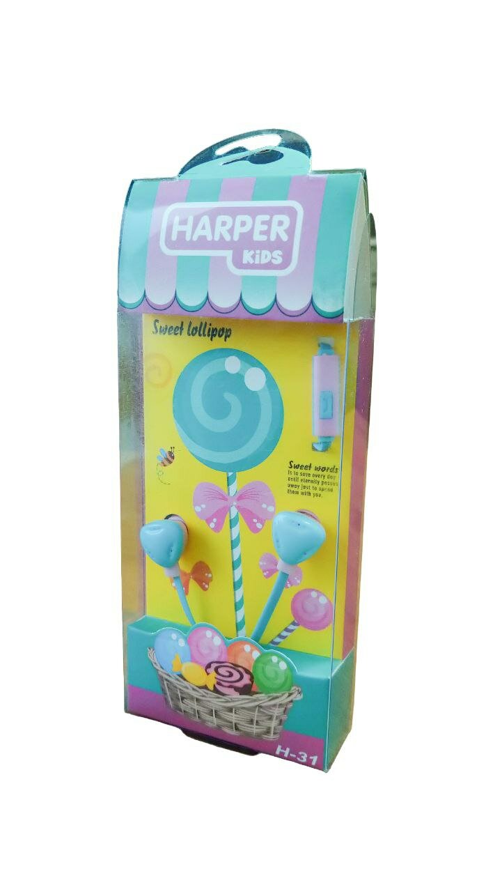 Наушники HARPER KIDS H-31 blue, Встроенный микрофон, Разъем 3,5мм, Кабель 1,2 метра