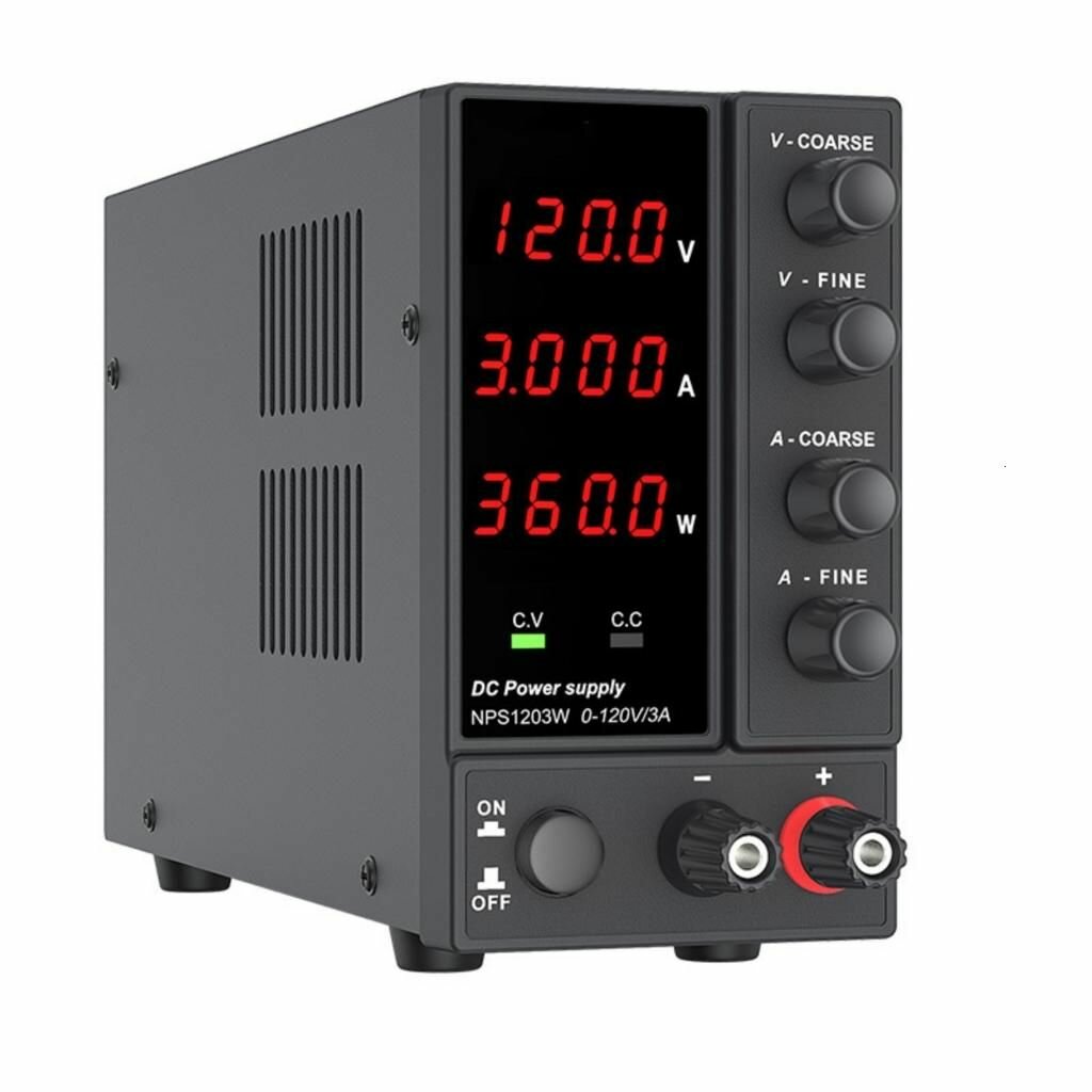 Регулируемый блок питания 0-30V/60V/120V 0-10A с энкодерами для точного управления, Черный - 30V6A