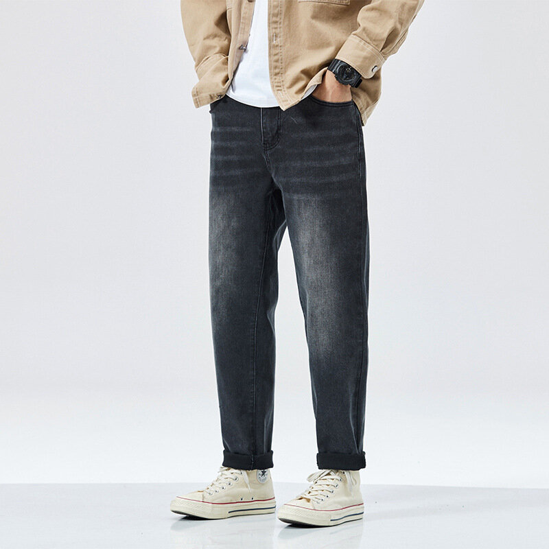 Охоты Брюки JYL Чистый цвет Толстый деним джинсы муж. эластичный пояс леггинсы стрит сплошной цвет универс. Харлан штаныВоенно-морской Синий/3XL