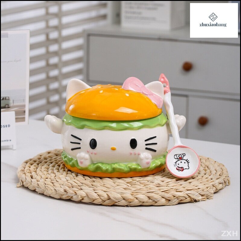 Эксклюзивный набор с ложкой: глубокая керамическая тарелка HelloKitty 12.5 см 800 мл и крышка