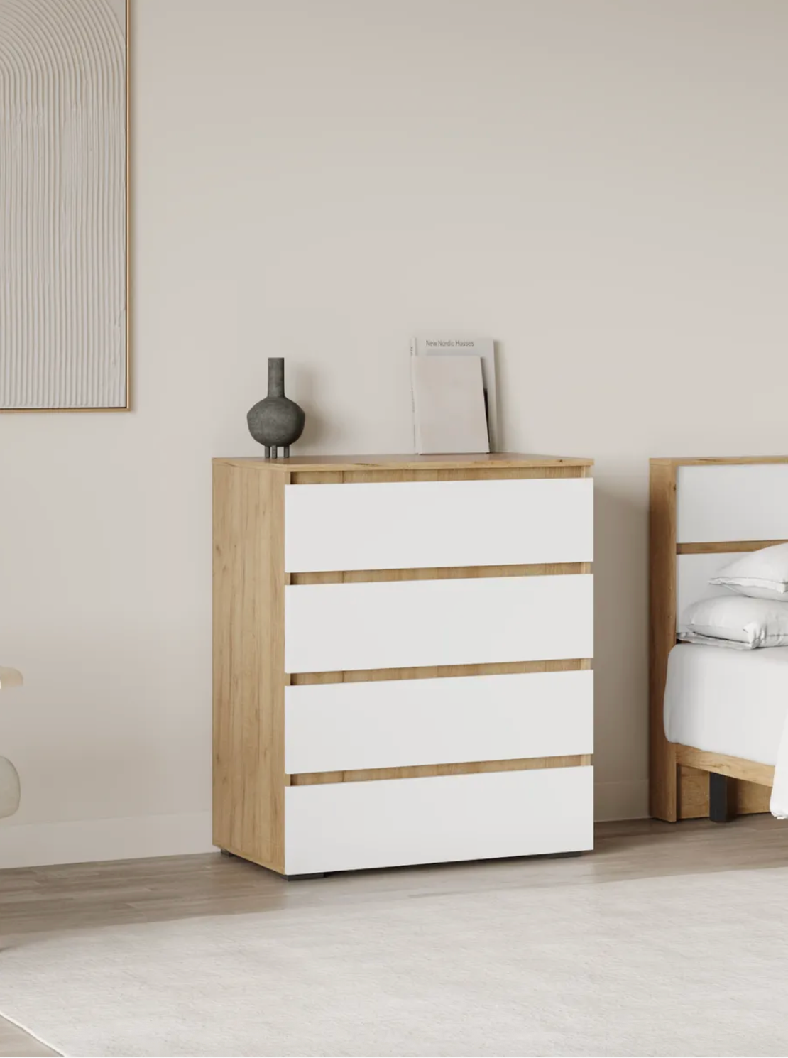Комод 4 ящика (80×96×46 см) , белый/дуб крафт золото Хелен КМ 02