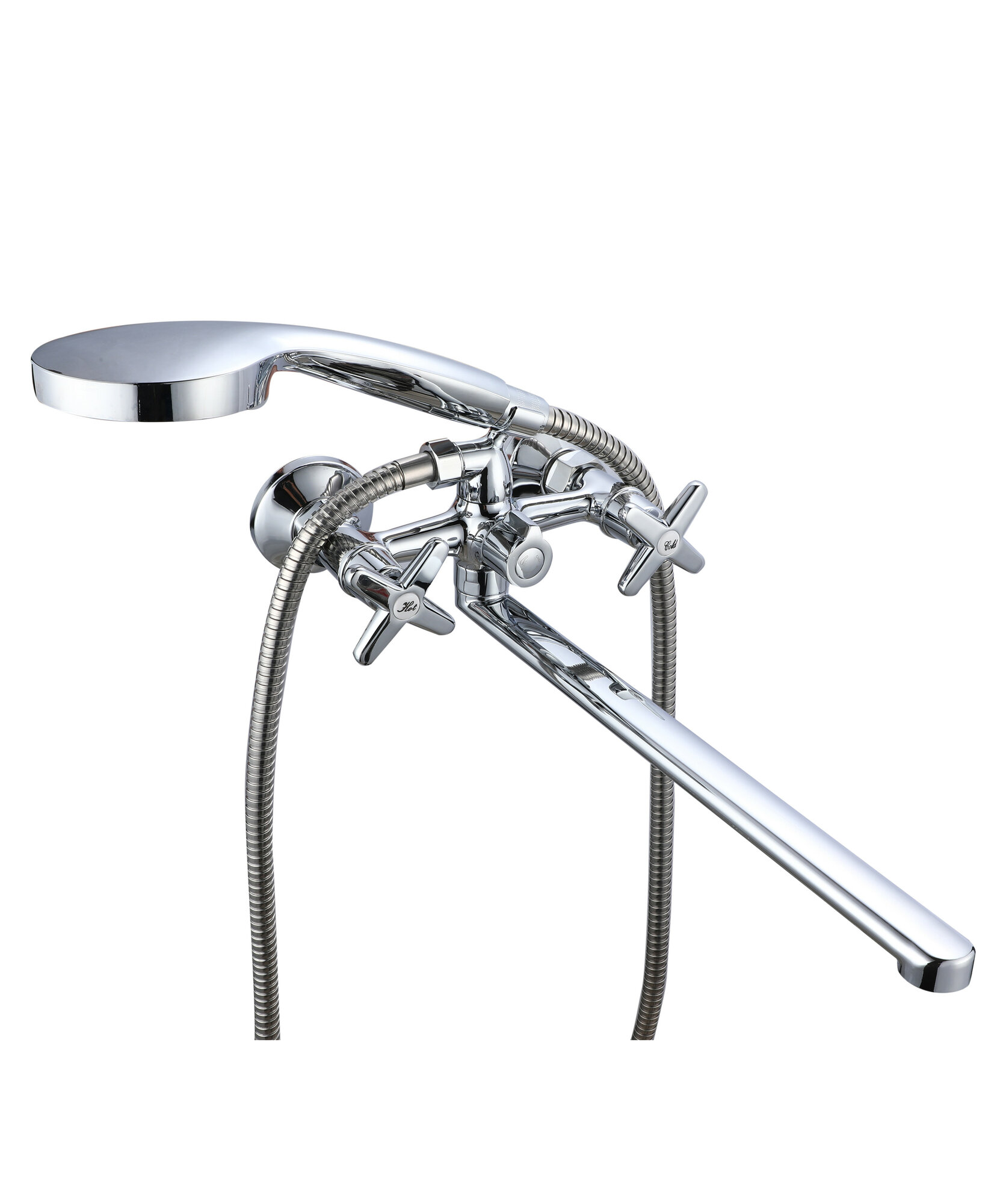 Смеситель для ванны VODA Star, двухвентильный длинный, латунь, хром