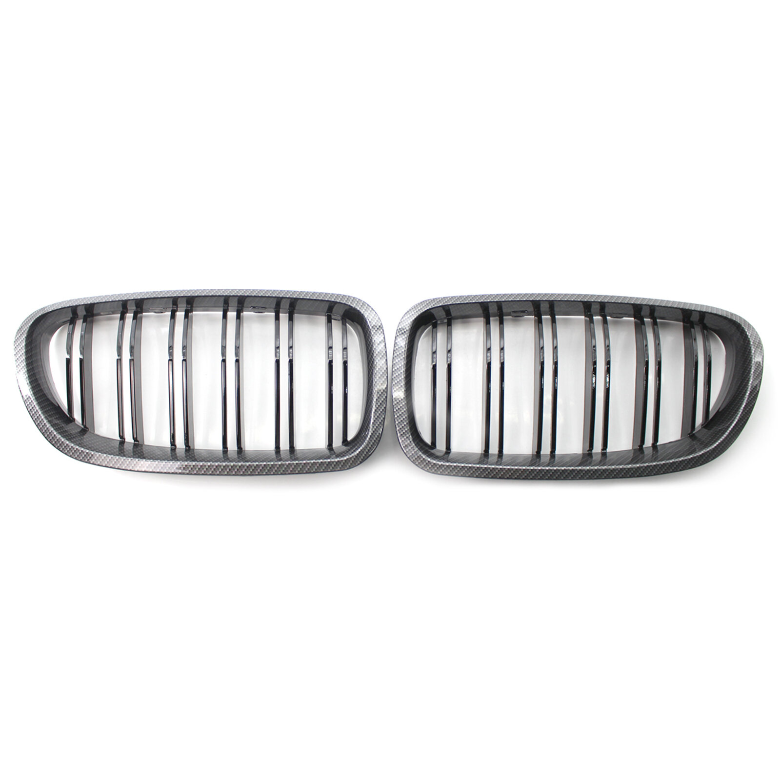 2 Наборы Передней Решетки Карбон Файбер Рамка Глянцево Черный Двухштробчатый Стиль Левый и Правый Замена для BMW F10 5-Series 520i 523i 525i 528i 530i 535i 550i 2010-2015 Пластик 43*21.5*15cm 989g OEM 51137261356 51137203650 51137261355 51137203649