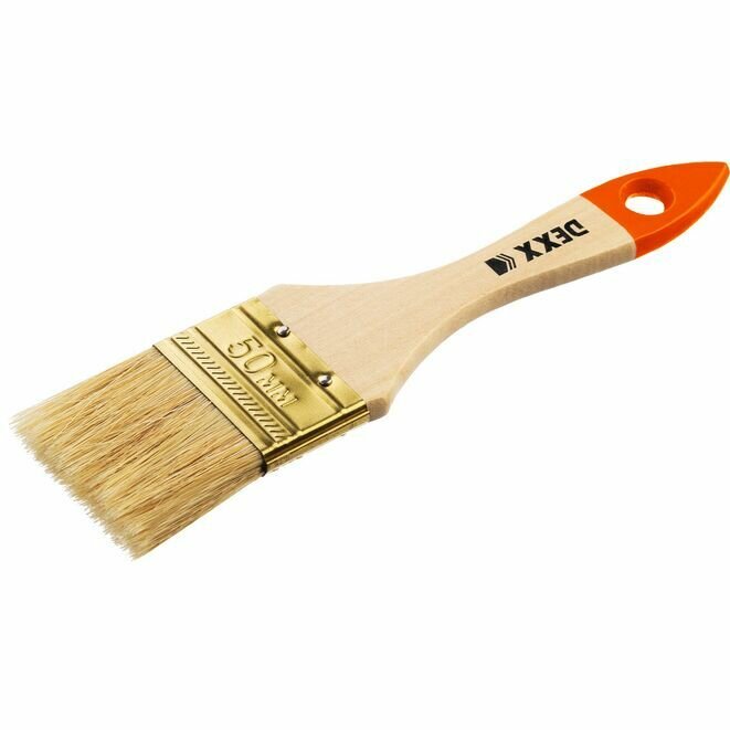Кисть флейцевая DEXX, деревянная ручка, натуральная щетина, индивидуальная упаковка, 50мм