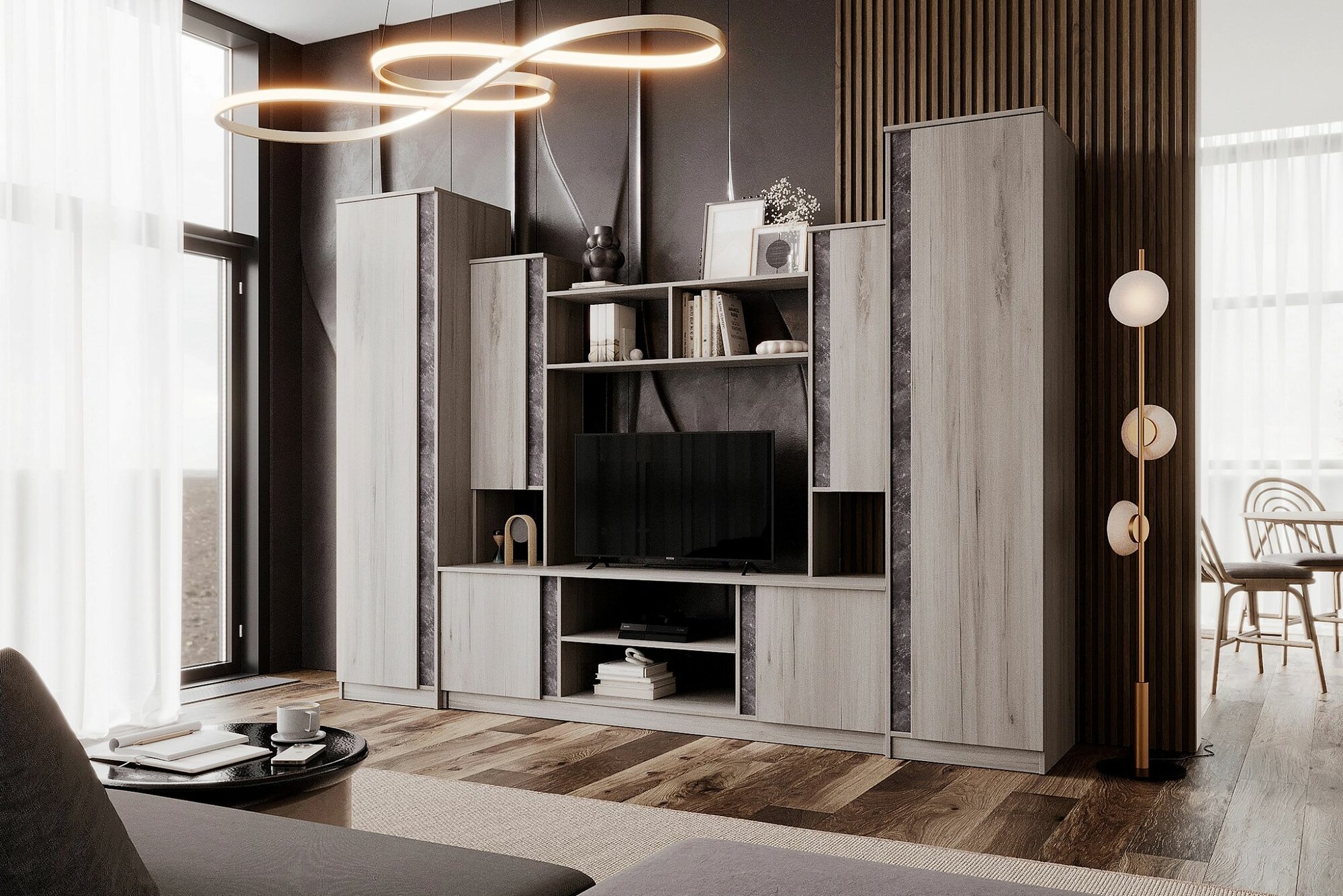 Гостиная Атлантида 5 (Дуб Крафт серый/Бетон Темный, Дуб Крафт серый)