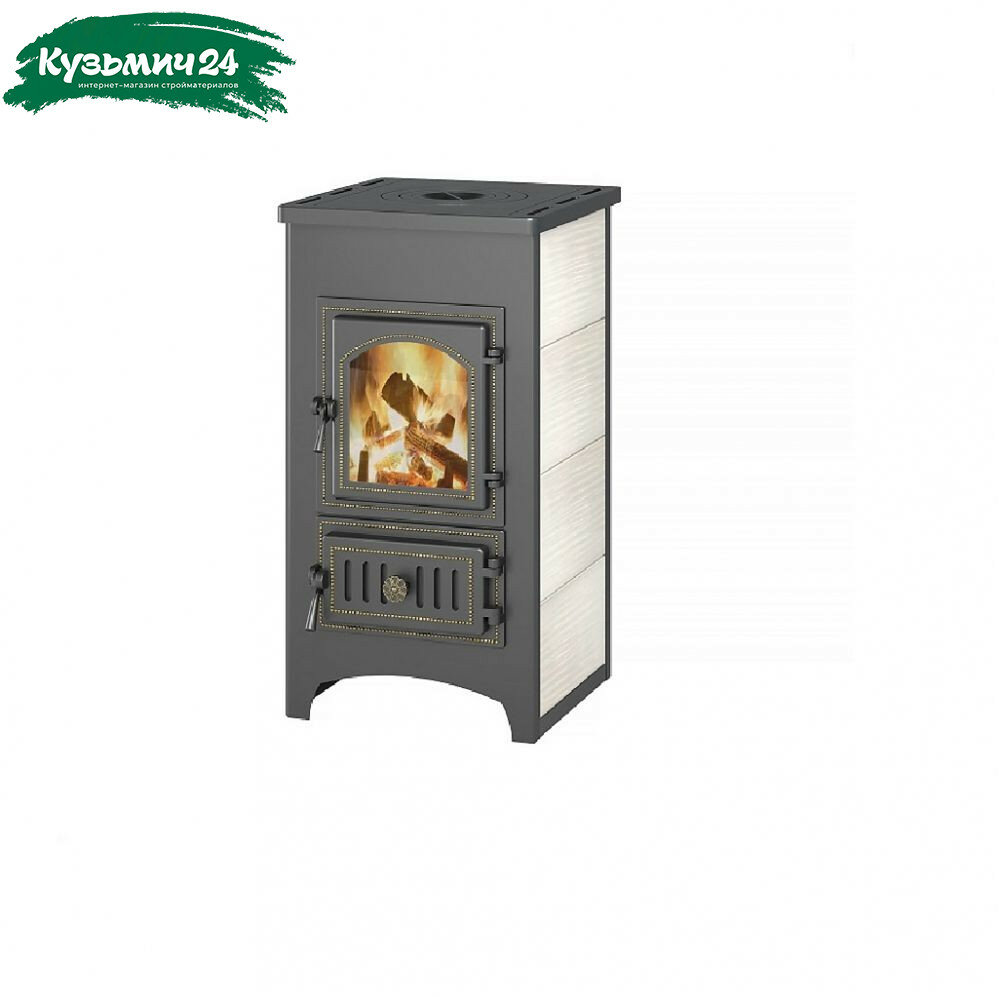 Печь-Камин Везувий ПК-01 270 бежевый с конфоркой и теплообменником, 9 кВт, d115 мм, до 150 куб. м, 1 шт