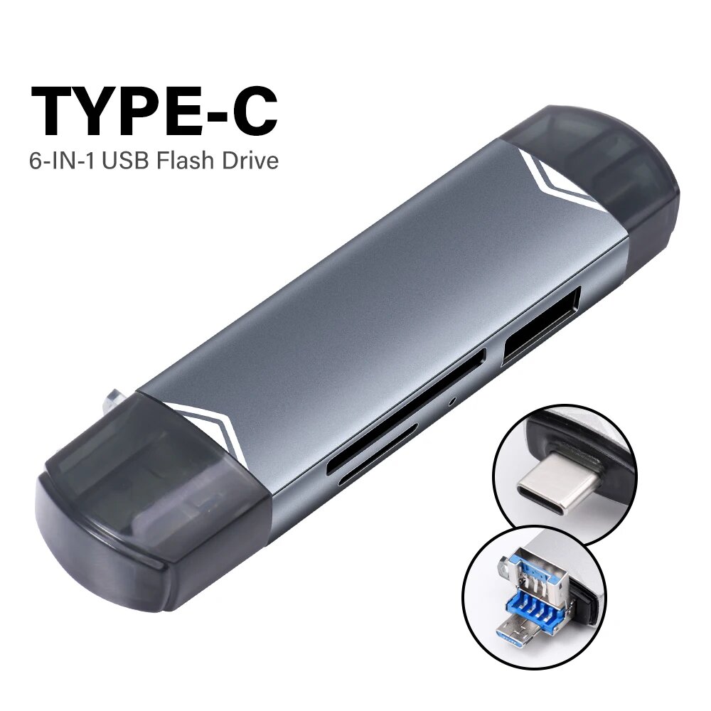 Многофункциональный Высокоскоростной Кардридер Type-C 6-в-1 Для Карт Памяти TF/USB/SD Для Мобильных Телефонов И Ноутбуков С С.