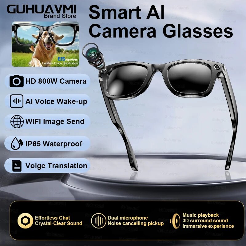 2026 Fashion AI Smart Bluetooth Glasses 800MP Picxel Bluetooth Call Playing Music Men Women WIFI Smart Sunglasses Camera Control