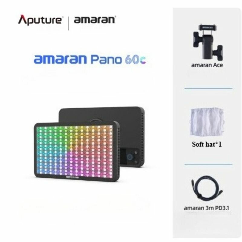 Осветитель Aputure Amaran Pano 60c black-gray(no plug) Компактный 60W RGBWW , Полноцветная панель освещения 2300К-10 000 К 12 Световых эффектов для фотостудии