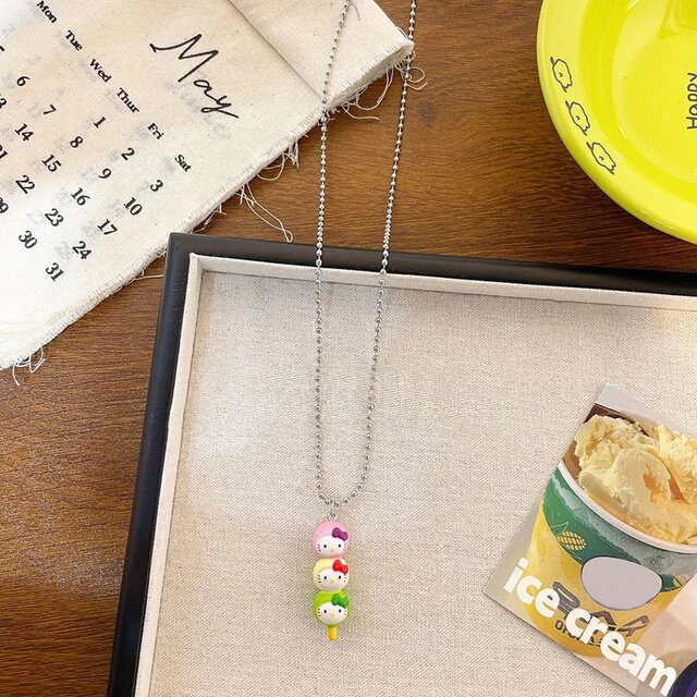 Оригинальный кулон ручной работы Hello Kitty Kuromi, подарочное ожерелье с ключичной цепочкой Sanrio с бисером, мультяшный красочный дизайн