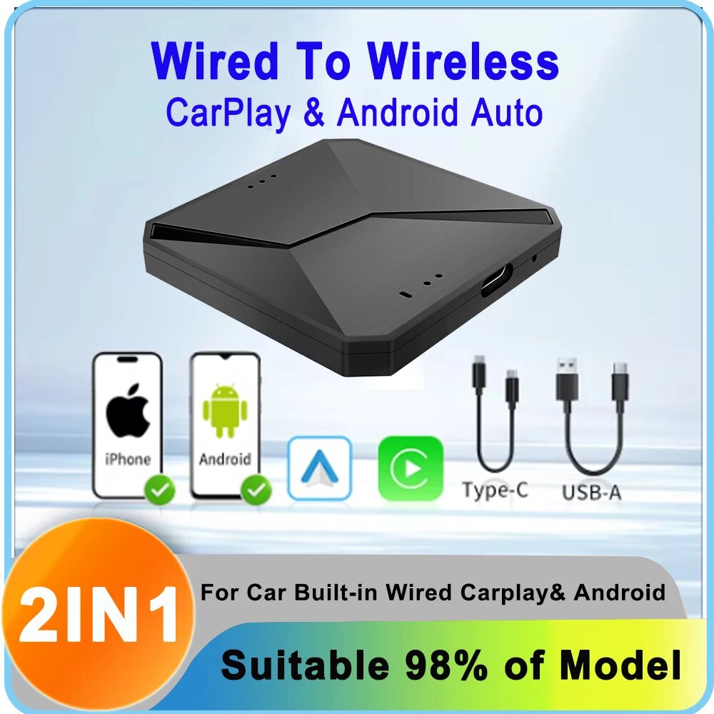 Новый беспроводной адаптер Android 13 CarPlay AI Box для Android Auto, ТВ-приставка для Netflix, YouTube и автомобильных смарт-систем.