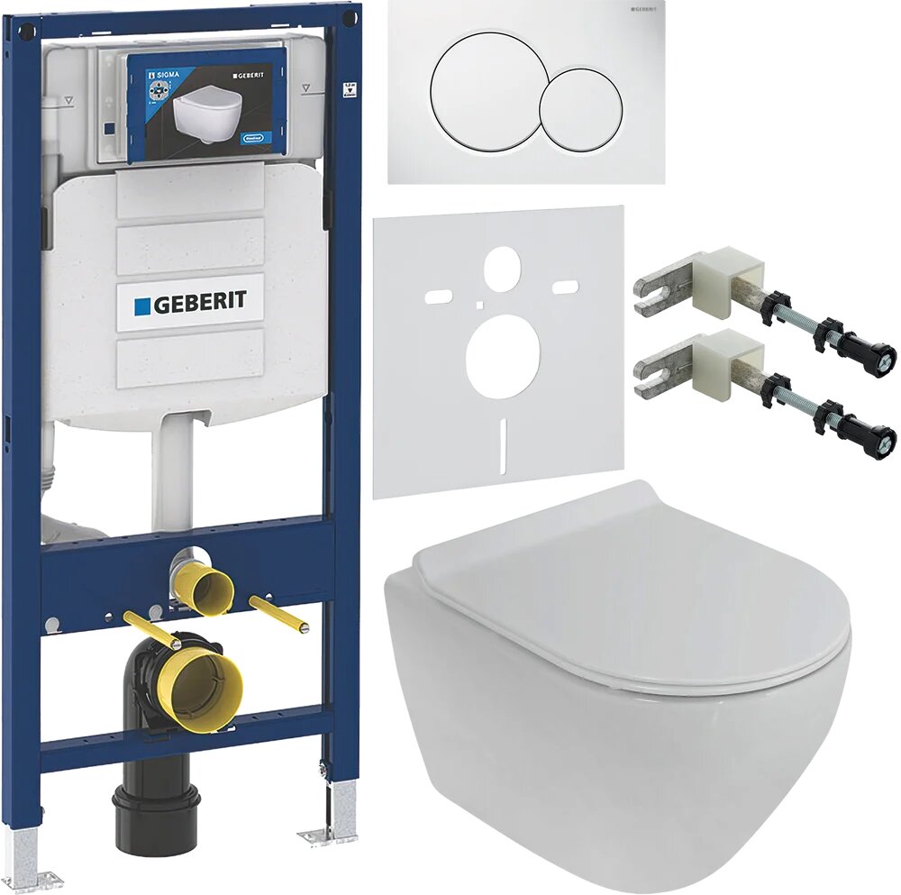 Комплект Унитаз подвесной Cezares Stylus CZR-513-TH-R / Крышка с микролифтом / Инсталляция Geberit Duofix UP 320 111.300.00.5, Кнопка Sigma белая, Крепления к стене
