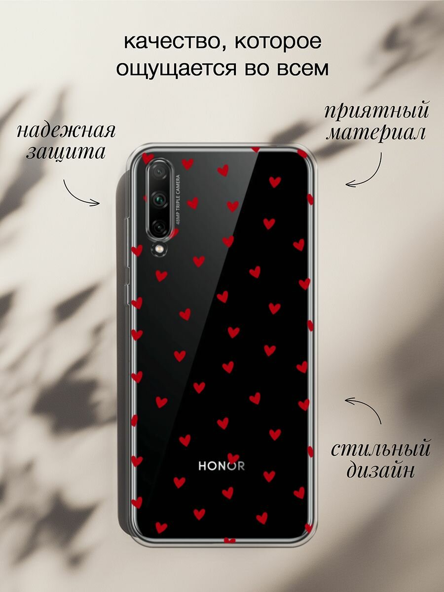 Чехол на Honor 30i / Хонор 30i с принтом "Red hearts", прозрачный — фото 1