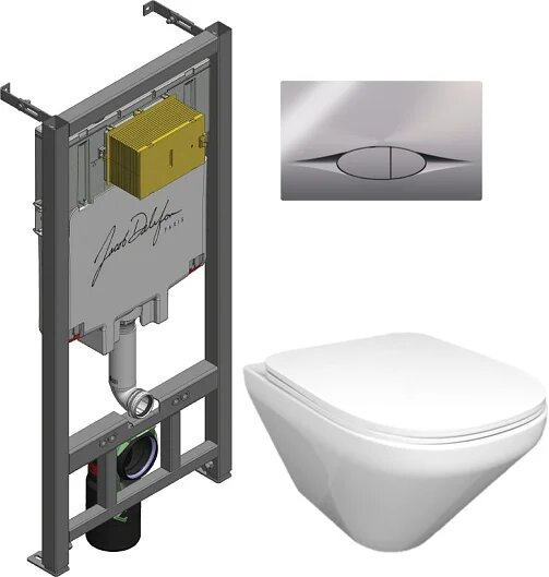 Комплект 4 в 1 Унитаз подвесной Jacob Delafon Modern Life E77725-0 / Сиденье E77168-0 с микролифтом / Инсталляция E29025-NF, Кнопка E29027-CP цвет глянцевый хром