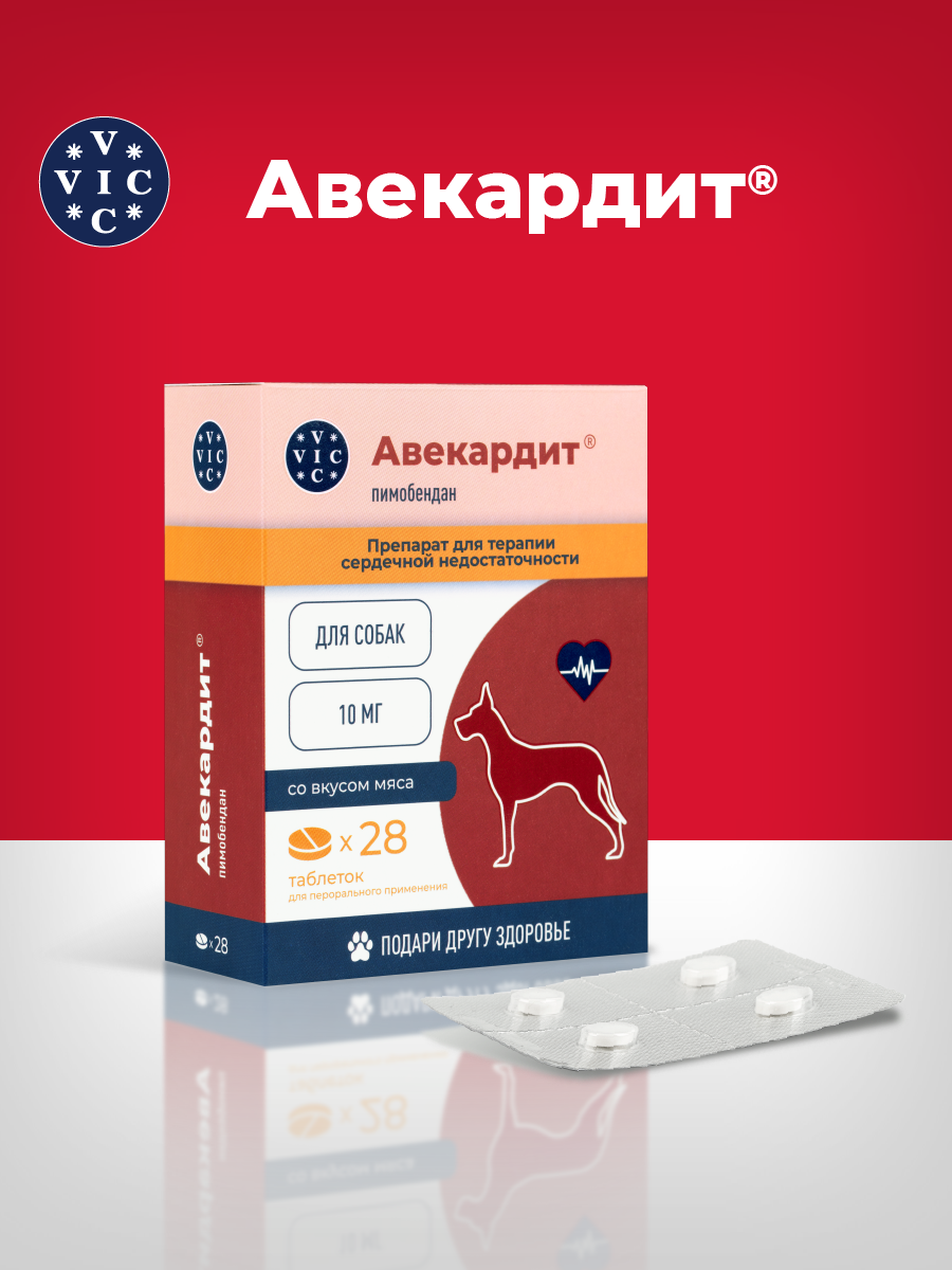 Авекардит терапия сердечной недостаточности у собак, таблетки 10 мг, для крупных собак (аналог Ветмедин) — фото 1