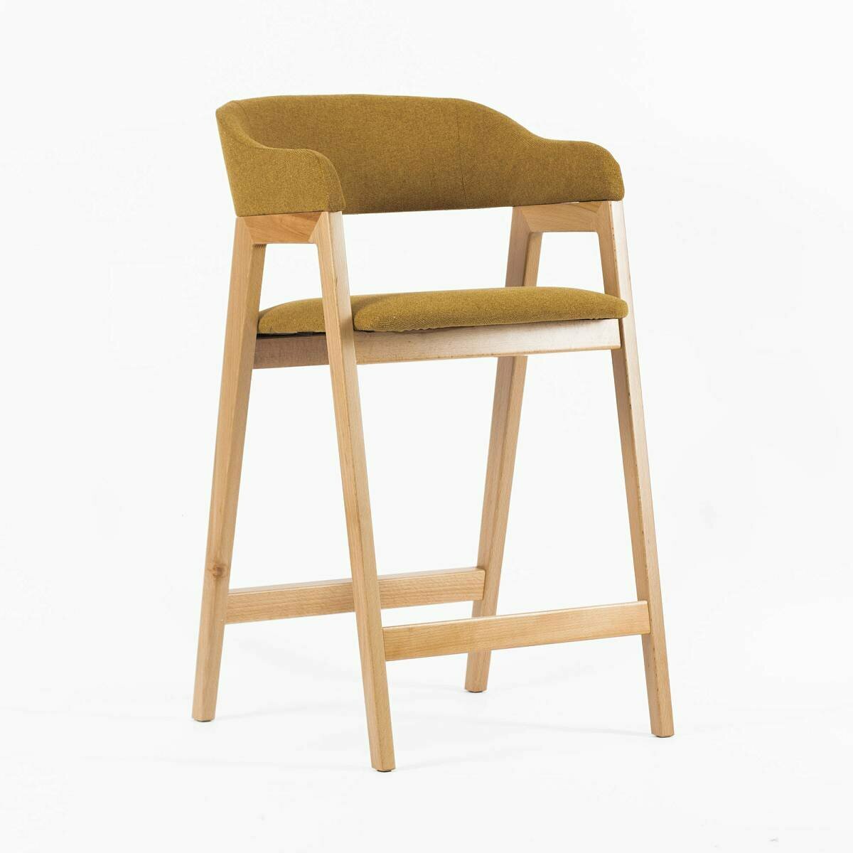 Стул полубарный Челси желтая ткань массив бука (натуральный) высота подлокотников 83,5 см для дома/для гостиной/для столовой/для кафе/кухонный стул/стул кухонный