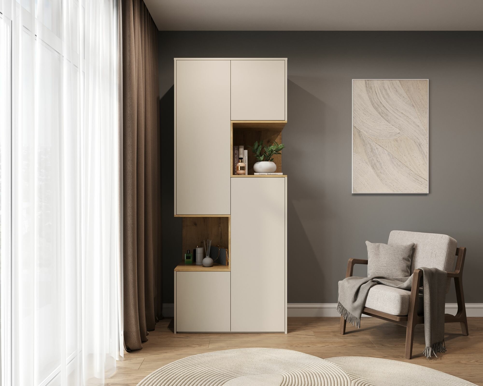 Шкаф распашной для одежды "Рокки 14" 90х220х45 Сатин/ Дуб Крафт золотой