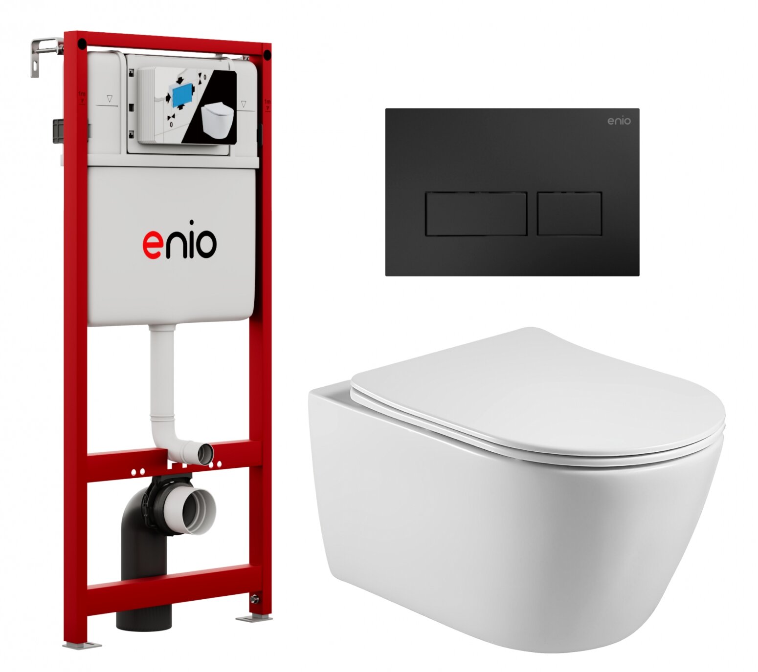 Комплект 3 в 1 инсталляция Enio Profi EN7050050 + Унитаз подвесной Акватек Вега AQ1905-00 + кнопка чёрная матовая Linea