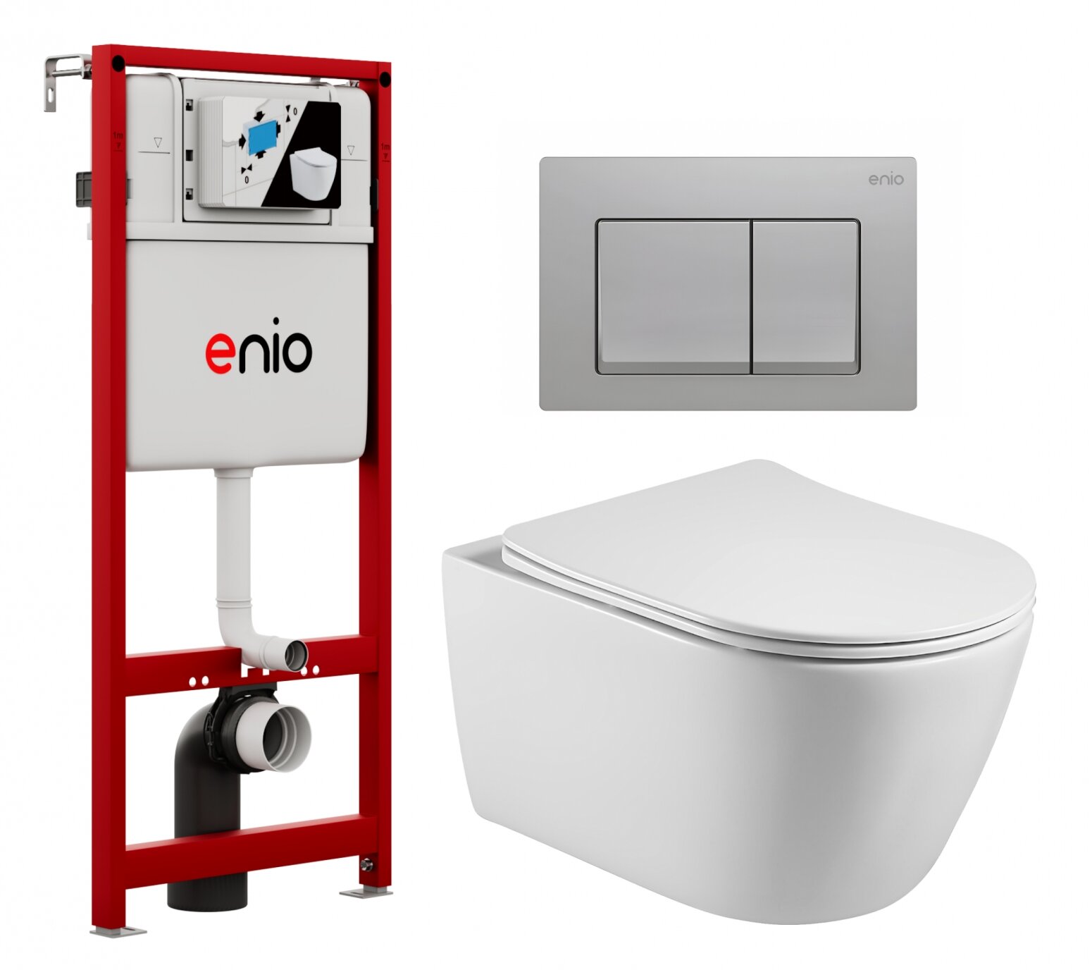 Комплект 3 в 1 инсталляция Enio Profi EN7050050 + Унитаз подвесной Акватек Вега AQ1905-00 + кнопка хром матовый Pulsante