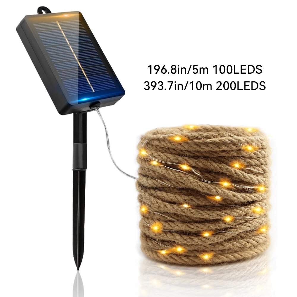 Solar Hemp Rope String Lights Leclstar 5/10M 100/200 LEDs